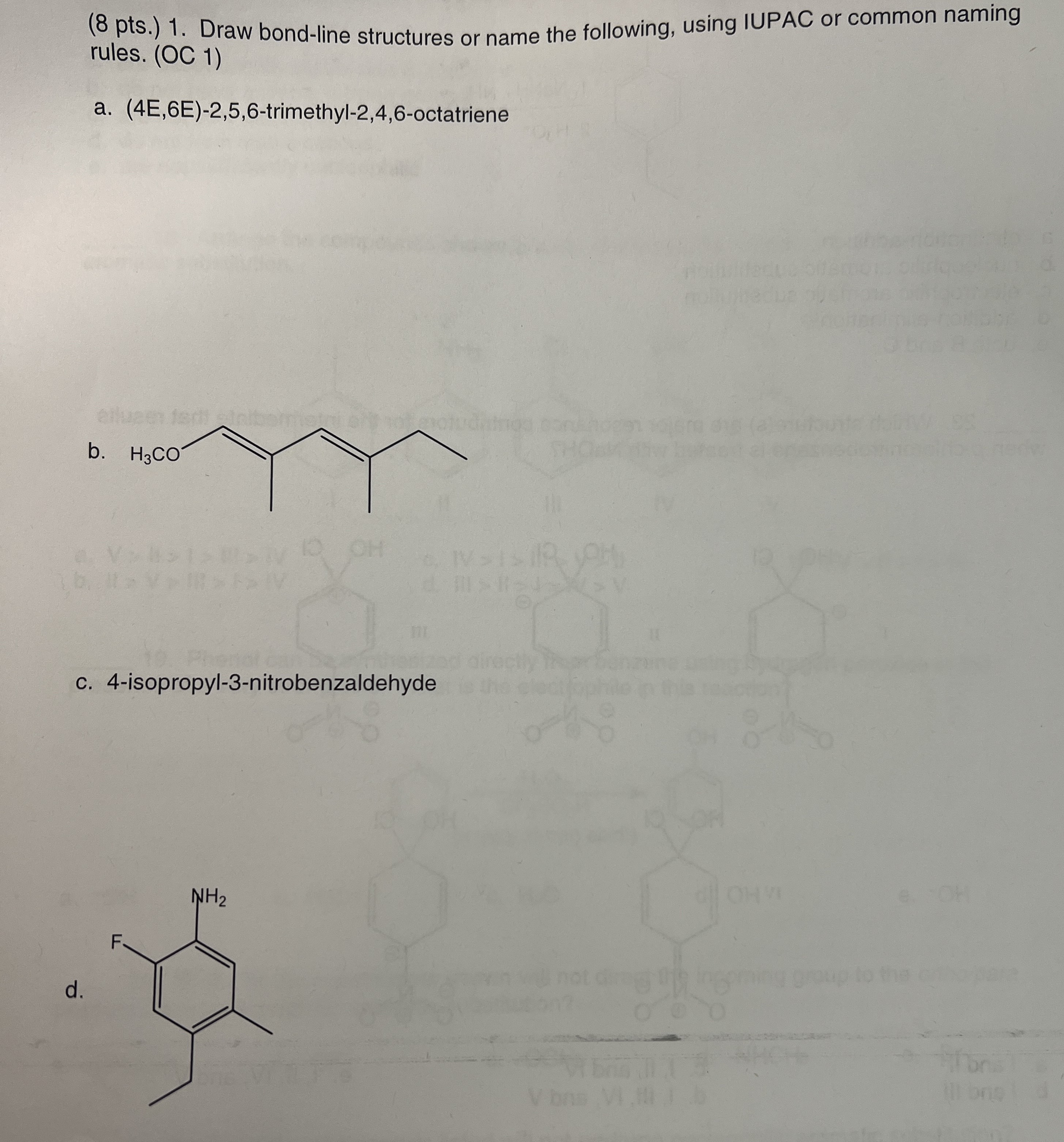 Solved 1. ﻿Draw bond-line structures or name the following, | Chegg.com