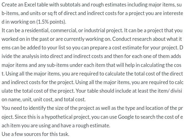 Solved Create an Excel table with subtotals and rough | Chegg.com