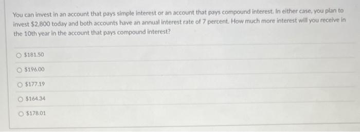 Solved You can invest in an account that pays simple | Chegg.com