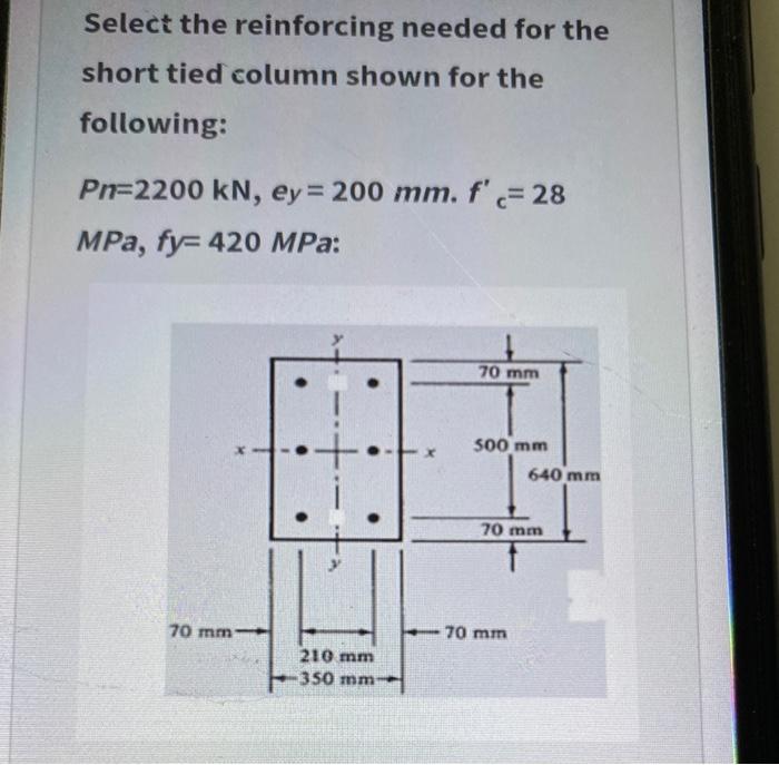 Solved Select the reinforcing needed for the short tied | Chegg.com
