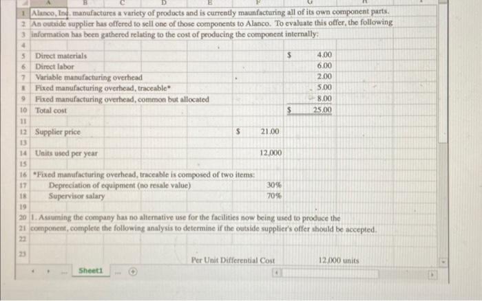 Solved 1 Alanco, Ind, manufactures a varicty of prodocts and | Chegg.com