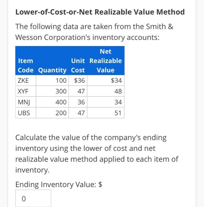 Solved Lower-of-Cost-or-Net Realizable Value Method The | Chegg.com