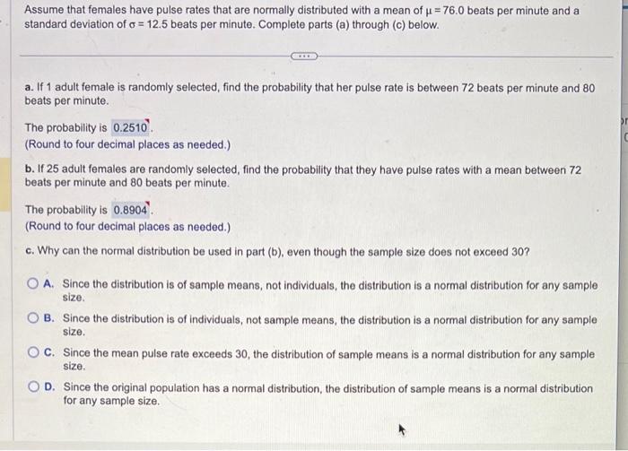Solved Assume that females have pulse rates that are | Chegg.com