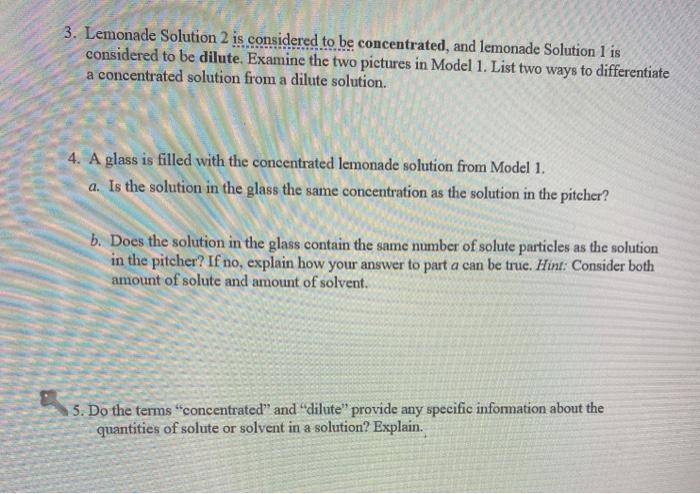 Solved Model 1 - Lemonade Mixtures * Lemonade Solution 1 | Chegg.com