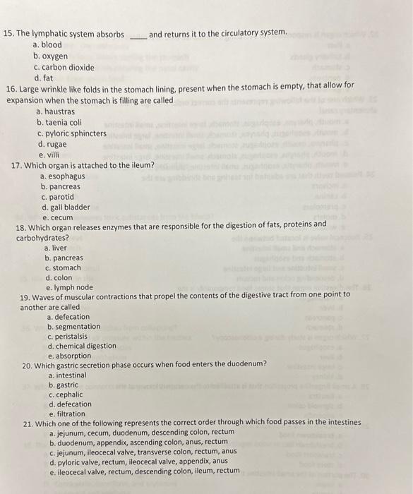 Solved 15. The lymphatic system absorbs and returns it to | Chegg.com