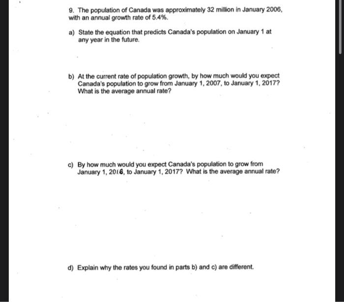 Solved a) State the equation that predicts Canada's | Chegg.com