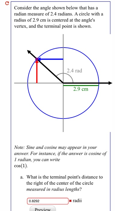 Solved Consider the angle shown below that has a radian | Chegg.com