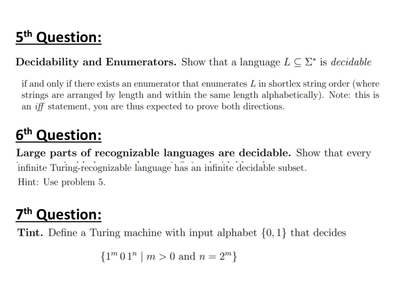 Solved 5th ﻿Question:Decidability and Enumerators. Show | Chegg.com