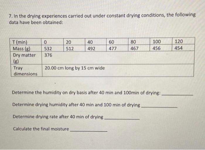 Solved 7. In the drying experiences carried out under | Chegg.com