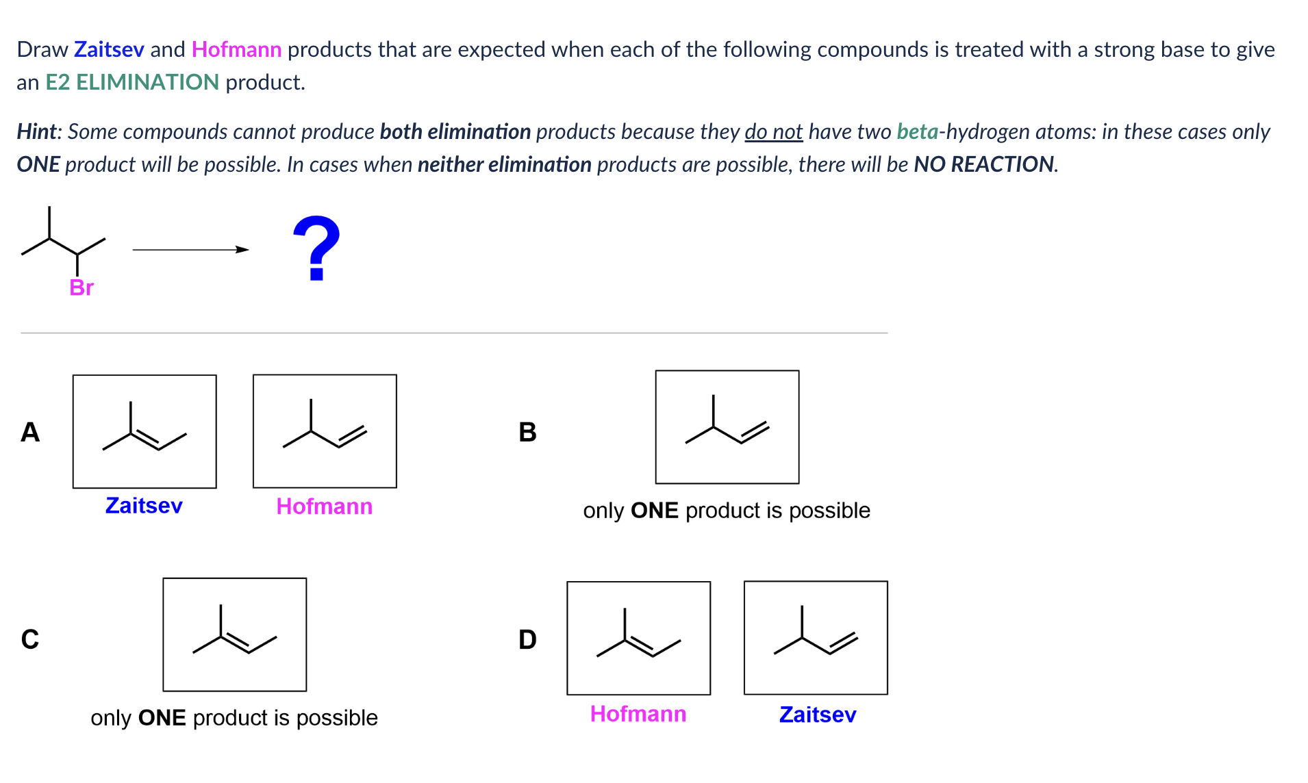Ask a question... Draw Zaitsev and Hofmann products | Chegg.com