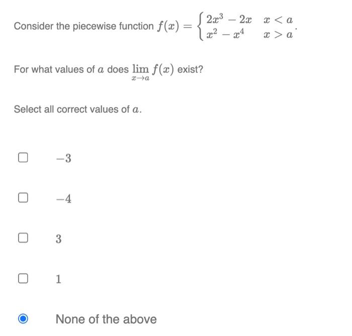 Solved Consider the piecewise function f(x) = = For what | Chegg.com
