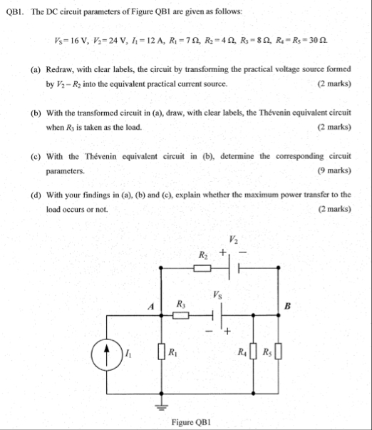 Solved QB1. ﻿The DC circuit parameters of Figure QB 1 ﻿are | Chegg.com