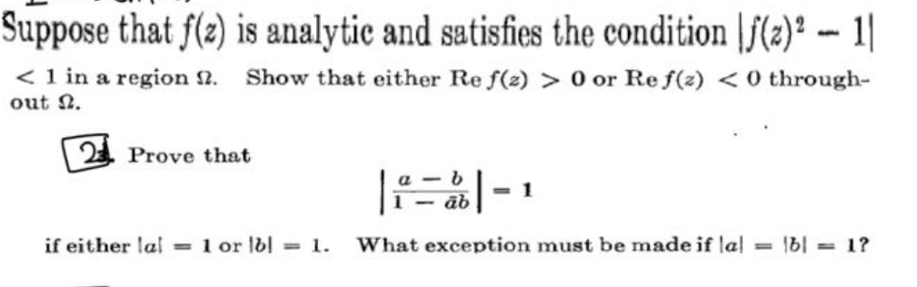 Solved Suppose that f(z) ﻿is analytic and satisfies the | Chegg.com