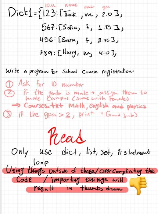 Solved Dict={123:[ Jack, m,2.0],567:[ Sofia, f,1.85],456:[ | Chegg.com