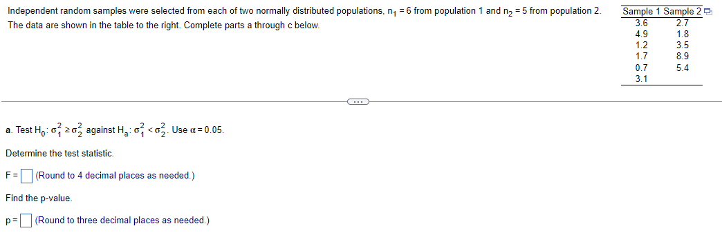 Solved Independent random samples were selected from each of | Chegg.com