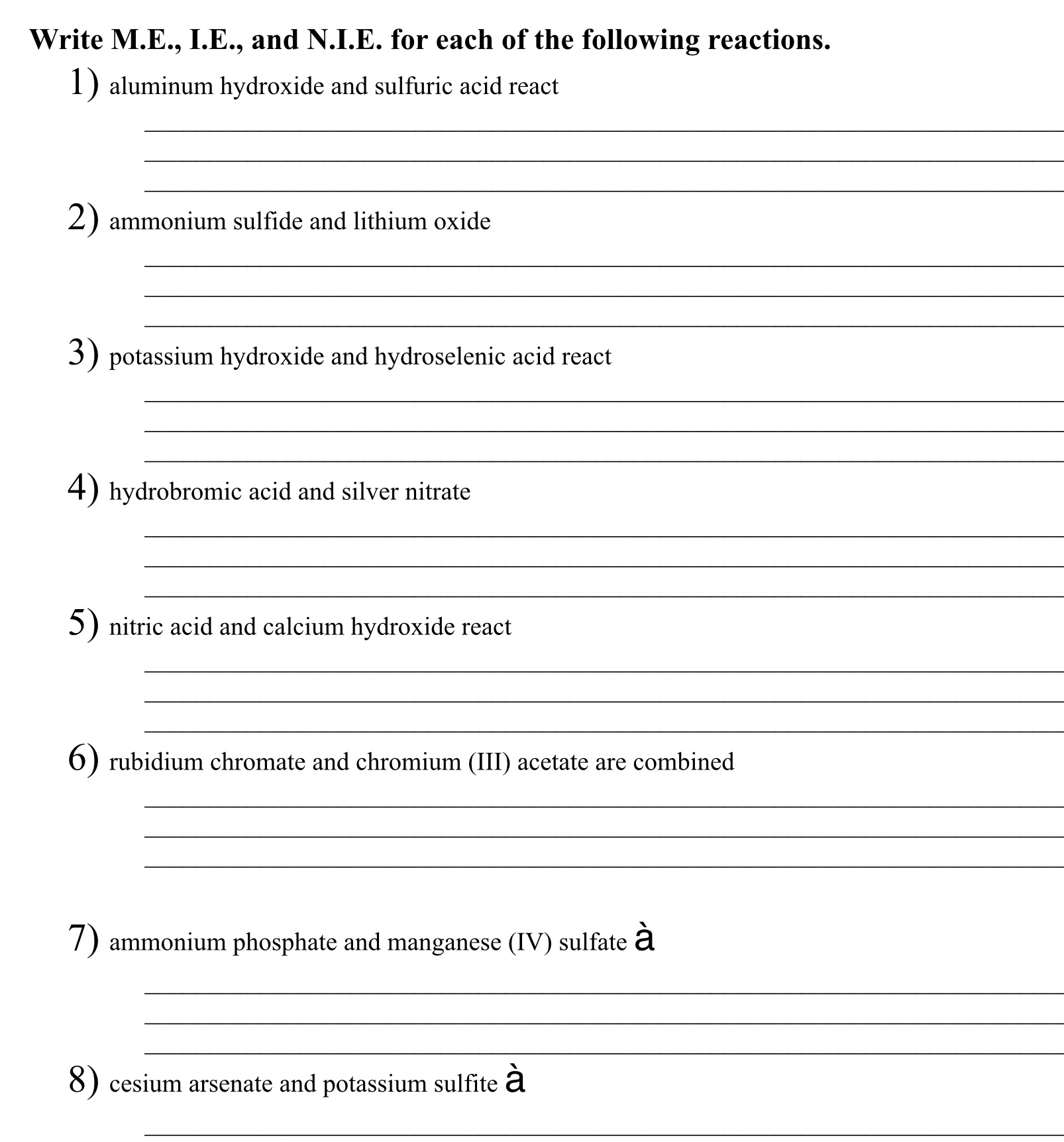 Solved Write M.E., ﻿I.E., ﻿and N.I.E. ﻿for each of the | Chegg.com