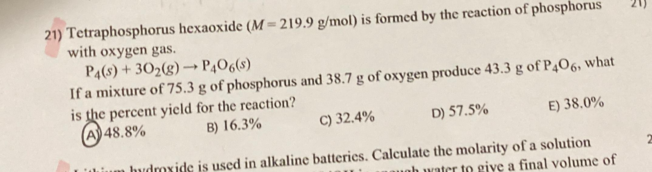 Solved Tetraphosphorus hexaoxide (M)=(219.9(g)/(m)ol) is | Chegg.com