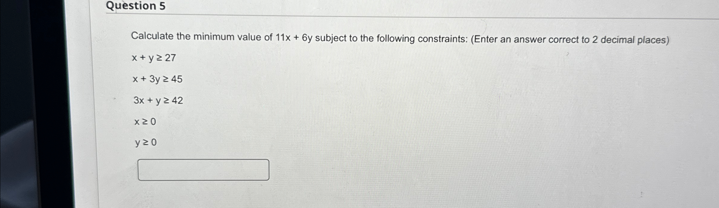 Solved Question 5calculate The Minimum Value Of 11x 6y