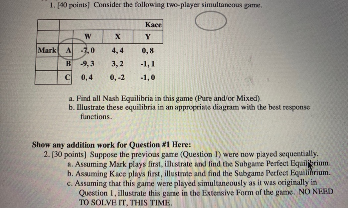 Solved 1. [40 points) Consider the following two-player | Chegg.com
