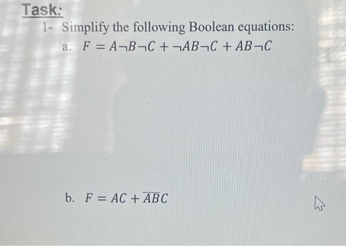 1- Simplify the following Boolean equations: a. | Chegg.com