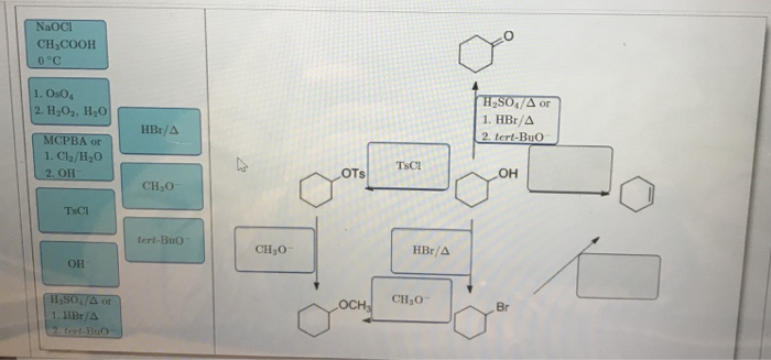 Solved NaOCI CH3COOH 0°C 1. OsO 2. H,O, H1,0 HOSO,/A or 1. | Chegg.com