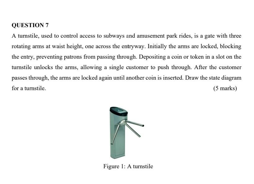Solved QUESTION 7 A turnstile, used to control access to | Chegg.com