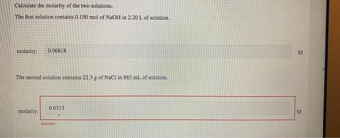 Solved Calculate the molarity of the two solutions. The | Chegg.com