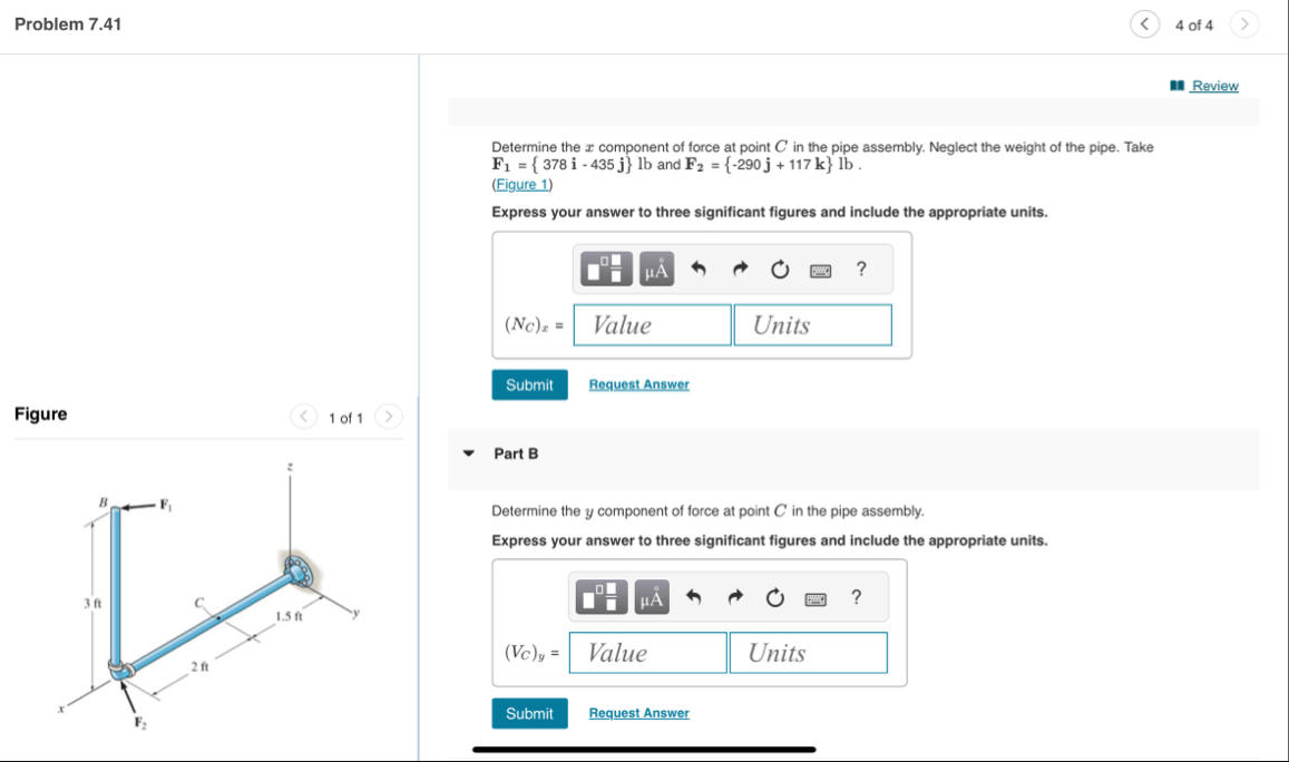 Solved Problem 7.414 ﻿of 4ReviewDetermine the x ﻿component | Chegg.com