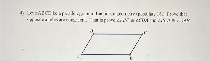Solved 4) Let OABCD be a parallelogram in Euclidean geometry | Chegg.com