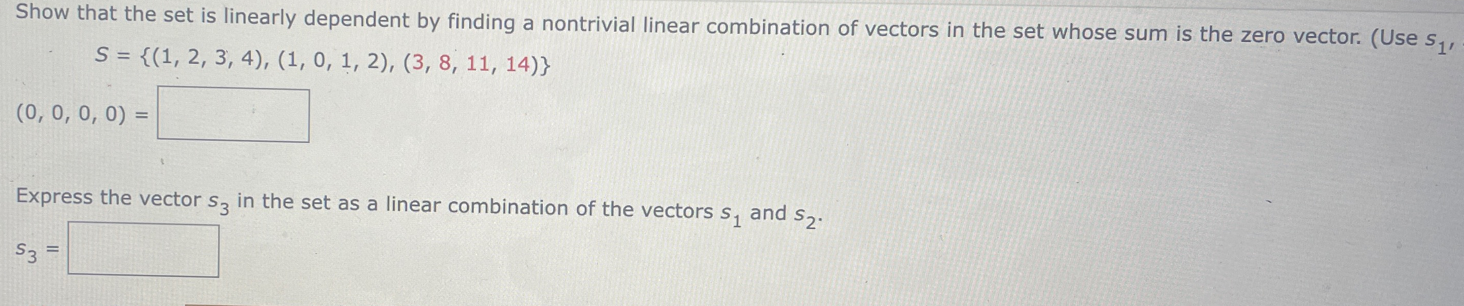 Solved Show that the set is linearly dependent by finding a | Chegg.com