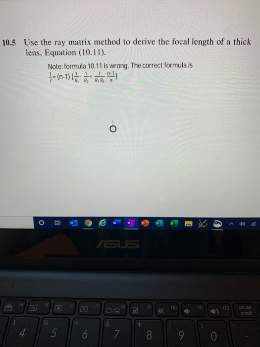 Solved 10.5 Use the ray matrix method to derive the focal | Chegg.com