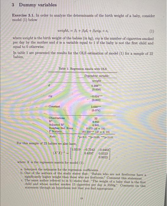 Solved Exercise 3.1. In order to analyze the determinants of | Chegg.com