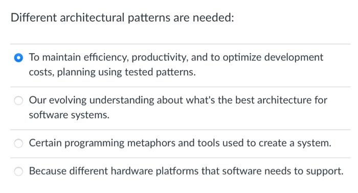 Solved Different architectural patterns are needed: To | Chegg.com