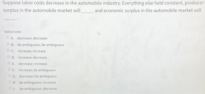 Solved Suppose labor costs decrease in the automobile | Chegg.com