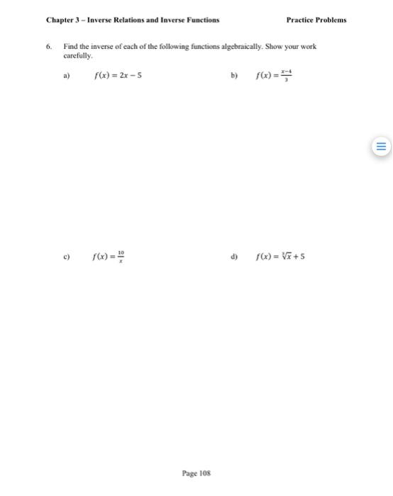 Solved Chapter 3 - Inverse Relations and Inverse Functions | Chegg.com