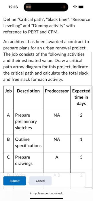 Solved Define "Critical path", "Slack time", "Resource | Chegg.com