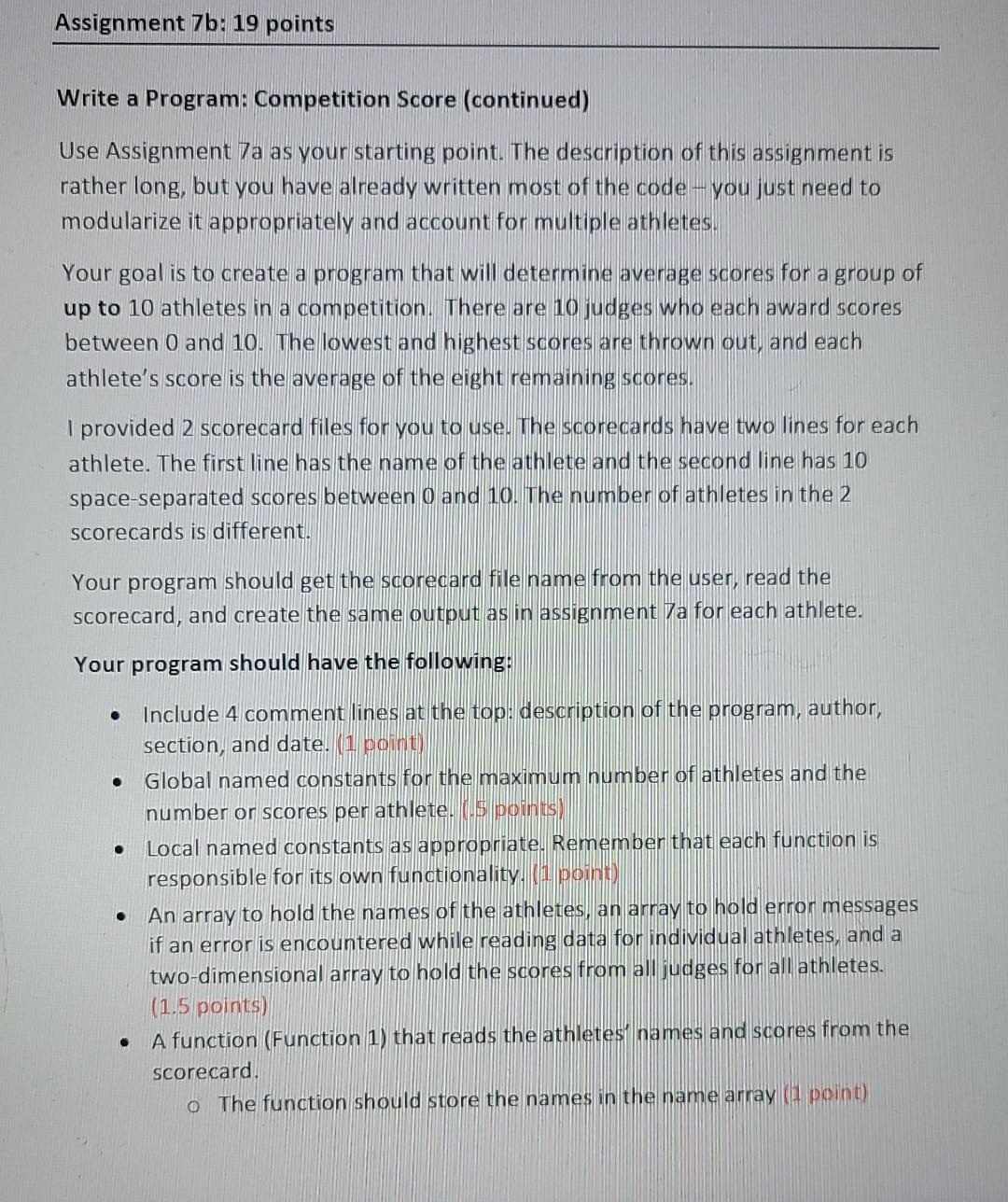 Solved Assignment 7b: 19 points Write a Program: Competition | Chegg.com