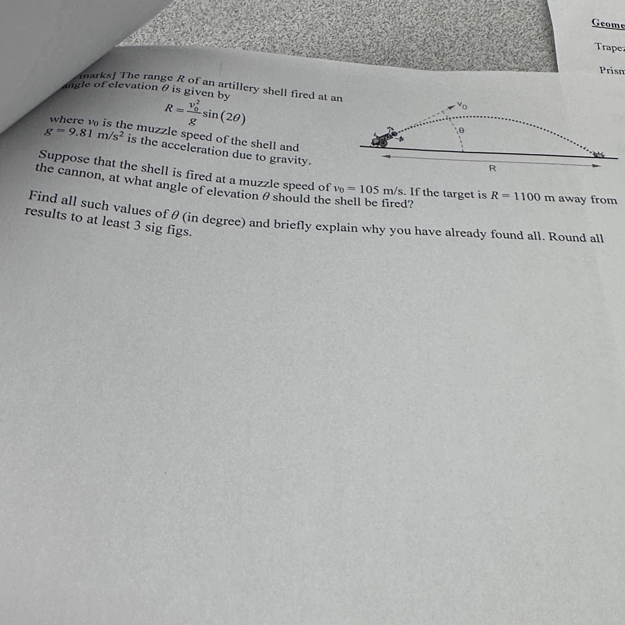 Solved maxks] ﻿The range R ﻿of an artillery shell fired at | Chegg.com