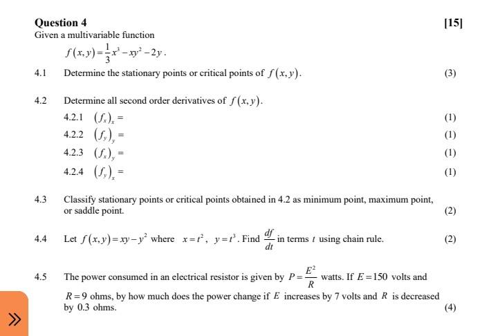 Solved [15] Question 4 Given a multivariable function $(x, | Chegg.com