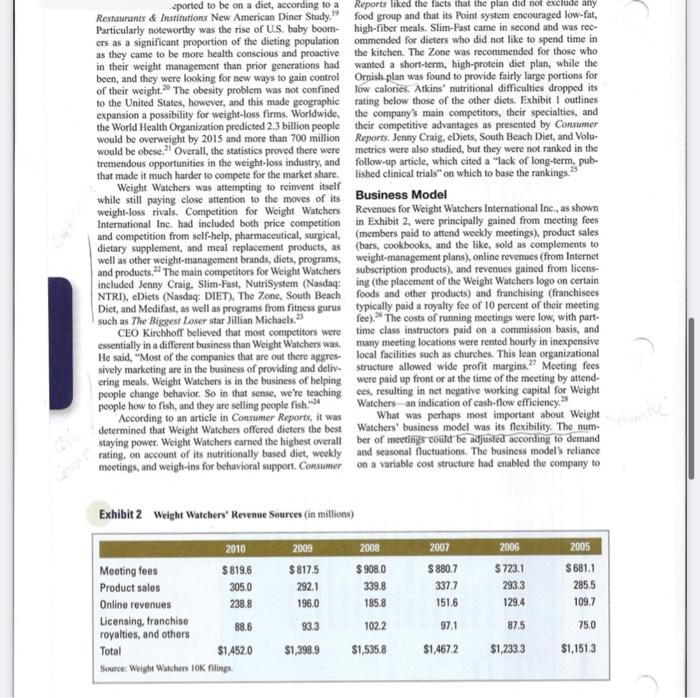 Solved Using the attached Case on Weight Watchers | Chegg.com