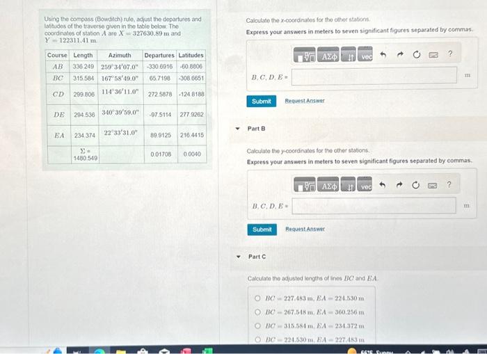 Solved Using the compass (Bowdich) rule, adjust the | Chegg.com