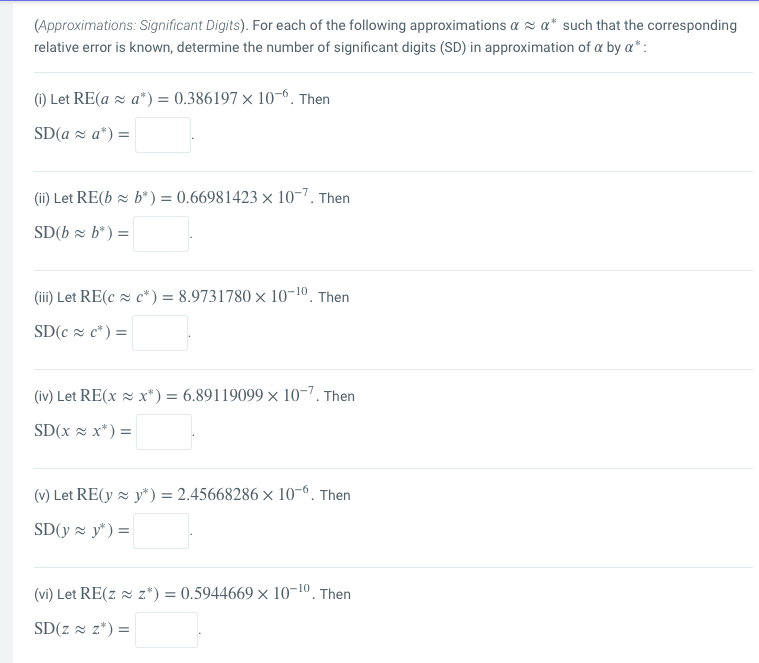 Solved (Approximations: Significant Digits). For each of the | Chegg.com