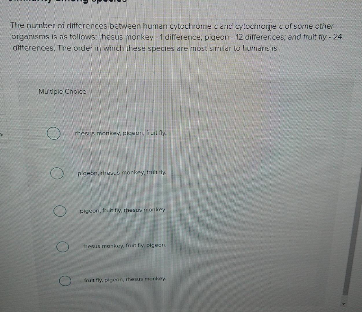 Solved The number of differences between human cytochrome c | Chegg.com