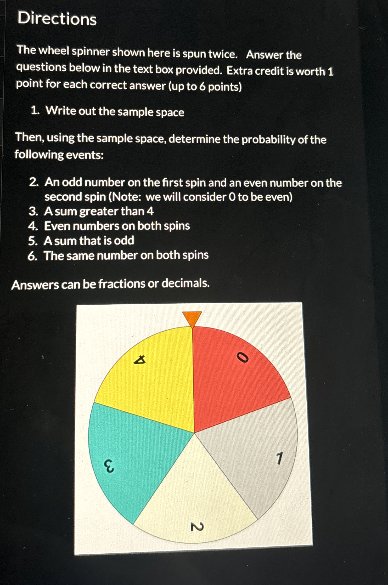 Solved DirectionsThe wheel spinner shown here is spun twice. | Chegg.com