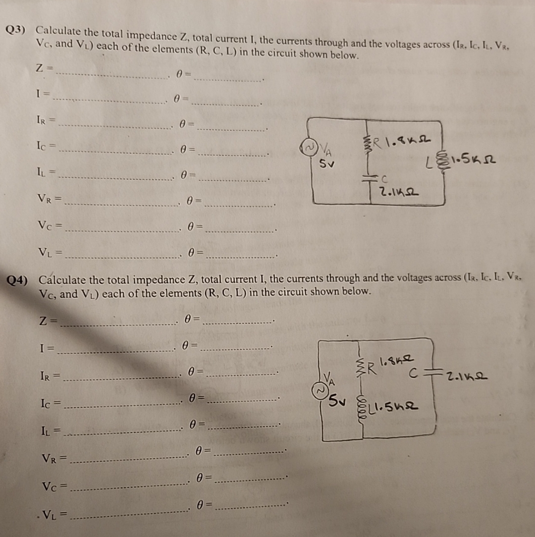 Solved Q3) ﻿Calculate the total impedance Z, ﻿total current | Chegg.com