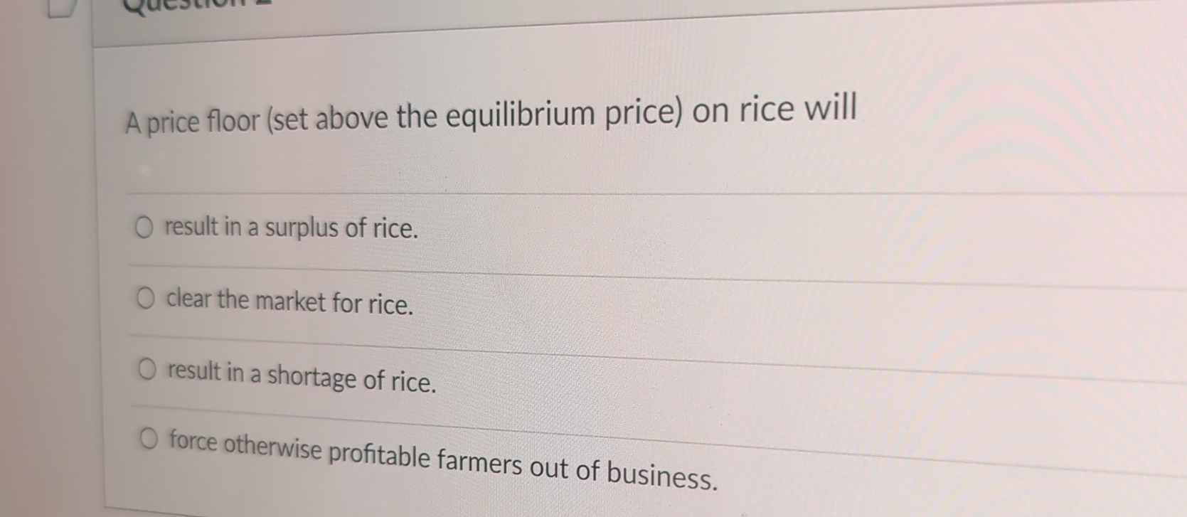 Solved A price floor (set above the equilibrium price) ﻿on | Chegg.com