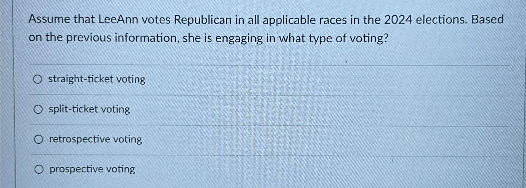 Assume that LeeAnn votes Republican in all applicable | Chegg.com