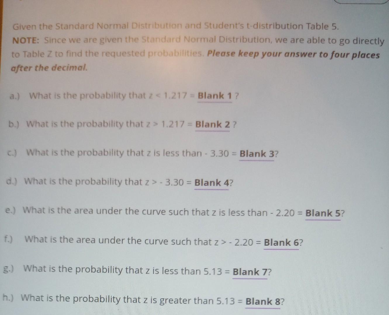 Solved Given the Standard Normal Distribution and Student's | Chegg.com