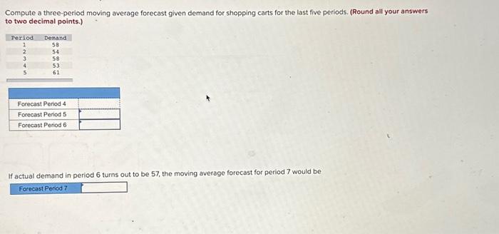 Solved Compute a three-period moving average forecast given | Chegg.com