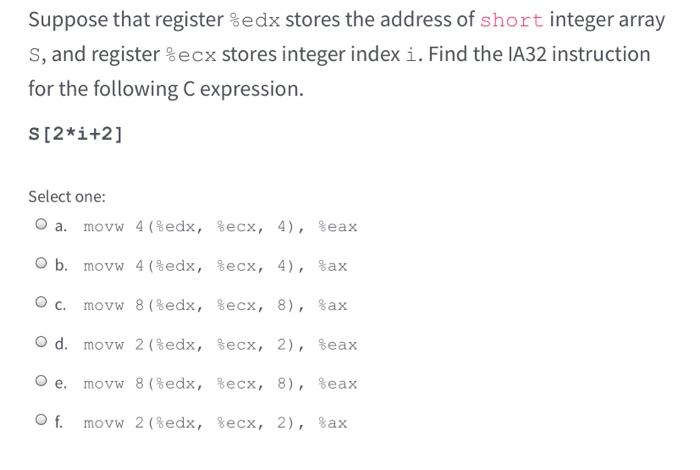 Solved Suppose that register % edx stores the address of | Chegg.com